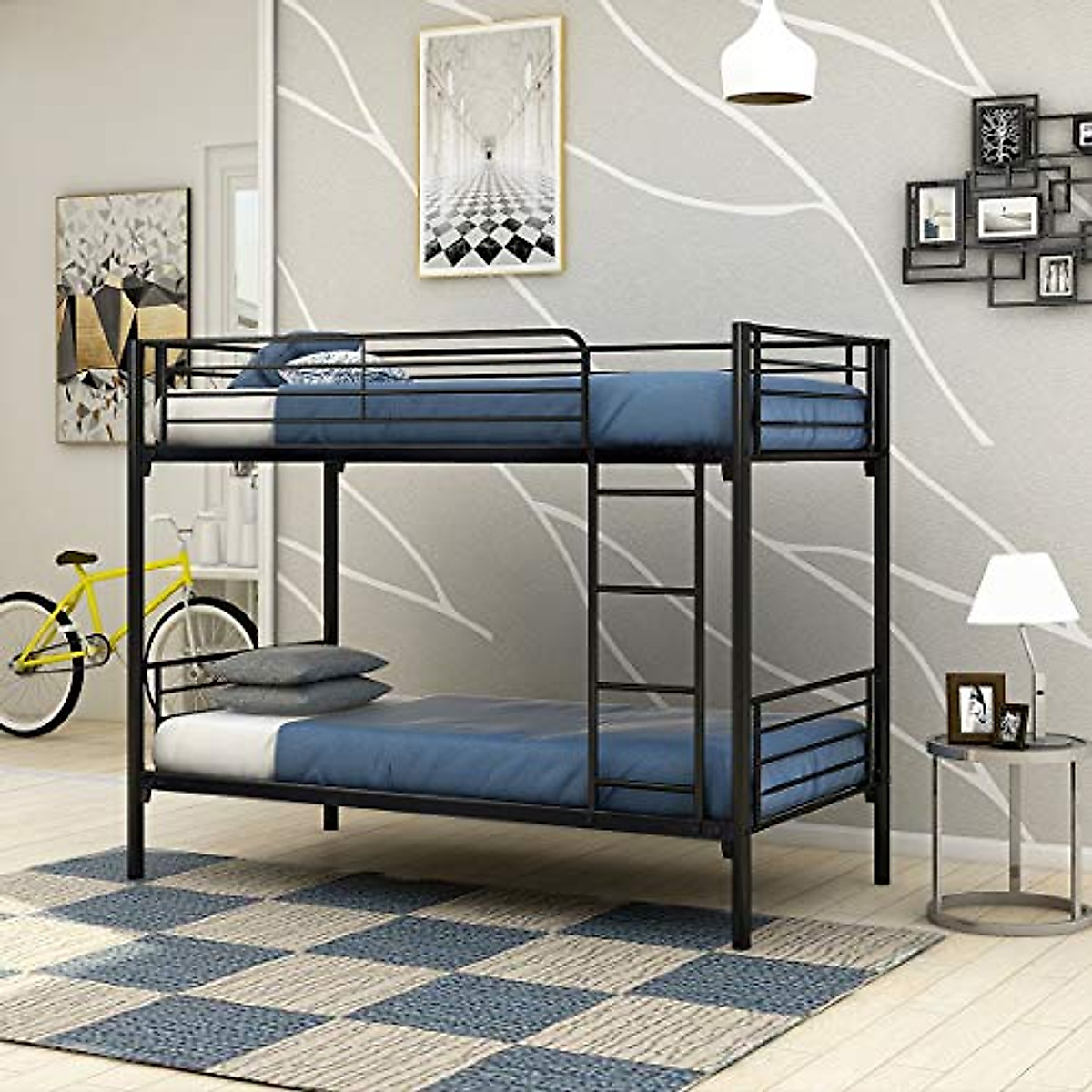 JURMERRY Bunk Bed Frame Twin Over Twin with Ladder Heavy Duty Metal Bed Frame,Black