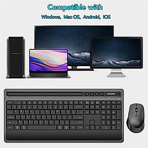 Wireless Keyboard and Mouse Combination, Silent Numeric Keypad and Adjustable DPI Mouse, Built-in Phone & Tablet Stand, Compatible with MacBook, Windows Computer, Black