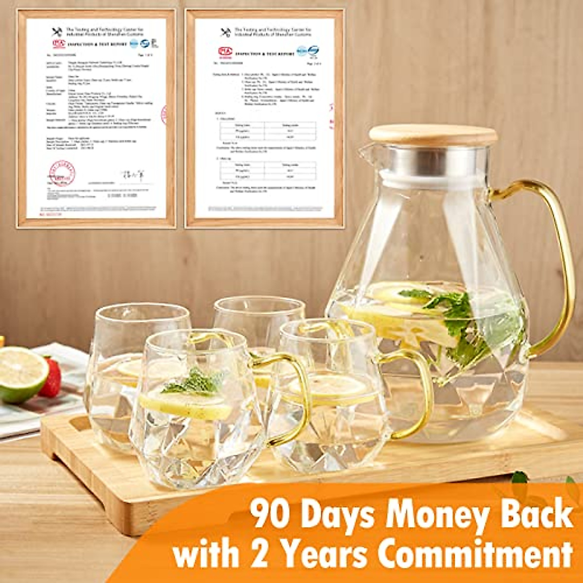 DUJUST Glass Pitcher with Lid [68 oz], Elegant Diamond Design Water Pitcher with Handle, Decoration for Room, High Durability Water Glass Carafe for Ice Tea Maker, Beverage, Hot/Cold Coffee