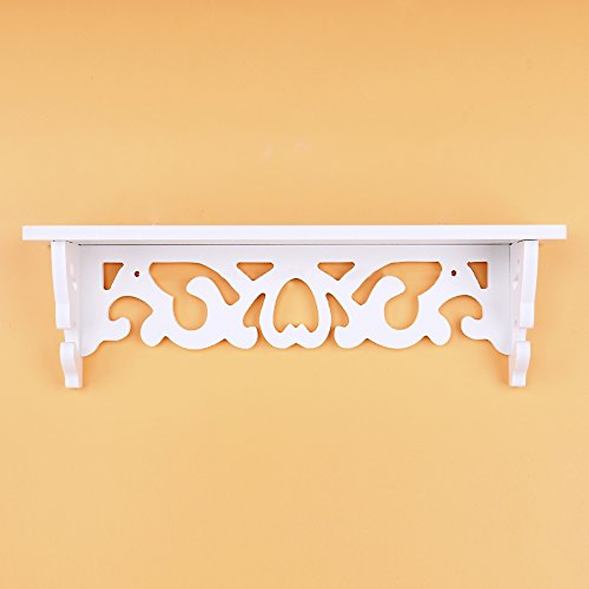 Wall Mounted Shelf, White Carved Shabby Chic Filigree Style Shelves Design Wall Shelf for Home, Bedroom, Study (S)