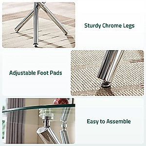 Round Glass Dining Table for 2 to 4 Person - 35.4" Inch Kitchen Dining Room Table with Tempered Glass Top, Sturdy Chrome Legs, Modern Circle Leisure Table for Dinner Apartment Small Spaces