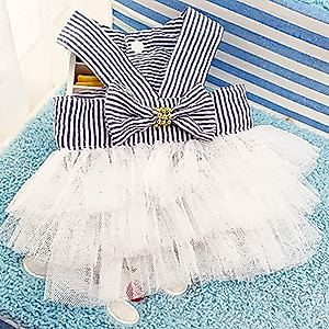 Dog Dresses, Fashion Pet Dog Clothes, Striped Mesh Puppy Dog Princess Dresses (Blue, XX-Large)