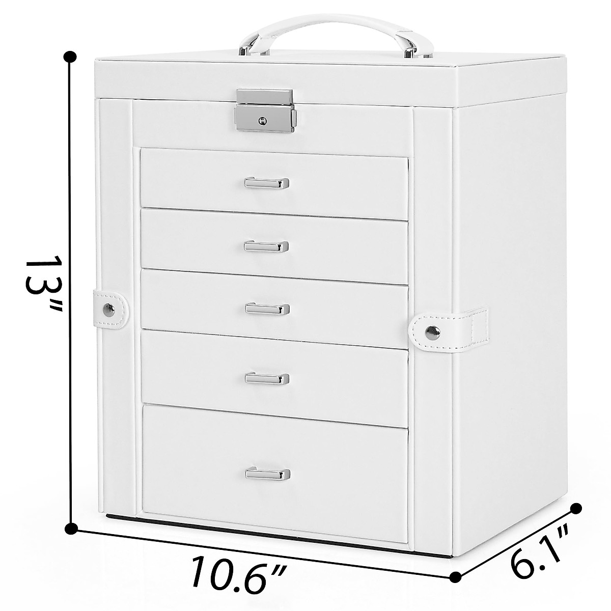 TORIBIO Jewelry Box, Jewelry Case with Small Travel Case Jewelry Storage Organizer, Large Storage Capacity, Faux Leather Jewelry Storage Case with 5 Drawers, for Girls/Women/Mother, White
