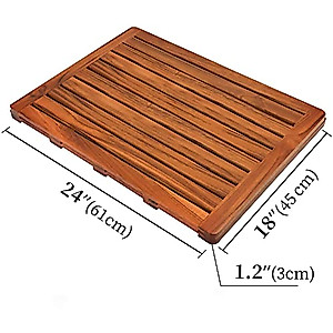 Teak Shower Bench Seat with Shower Mat,Portable Spa Bathing Stool and Bath Mat, Waterproof, Perfect for Indoor and Outdoor Use
