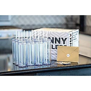 STRATA CUPS SKINNY TUMBLERS 12 Clear Acrylic Tumblers with Lids and Straws | Skinny, 16oz Double Wall Clear Plastic Tumblers With FREE Straw Cleaner & Name Tags! Reusable Cup With Straw (Clear, 12)