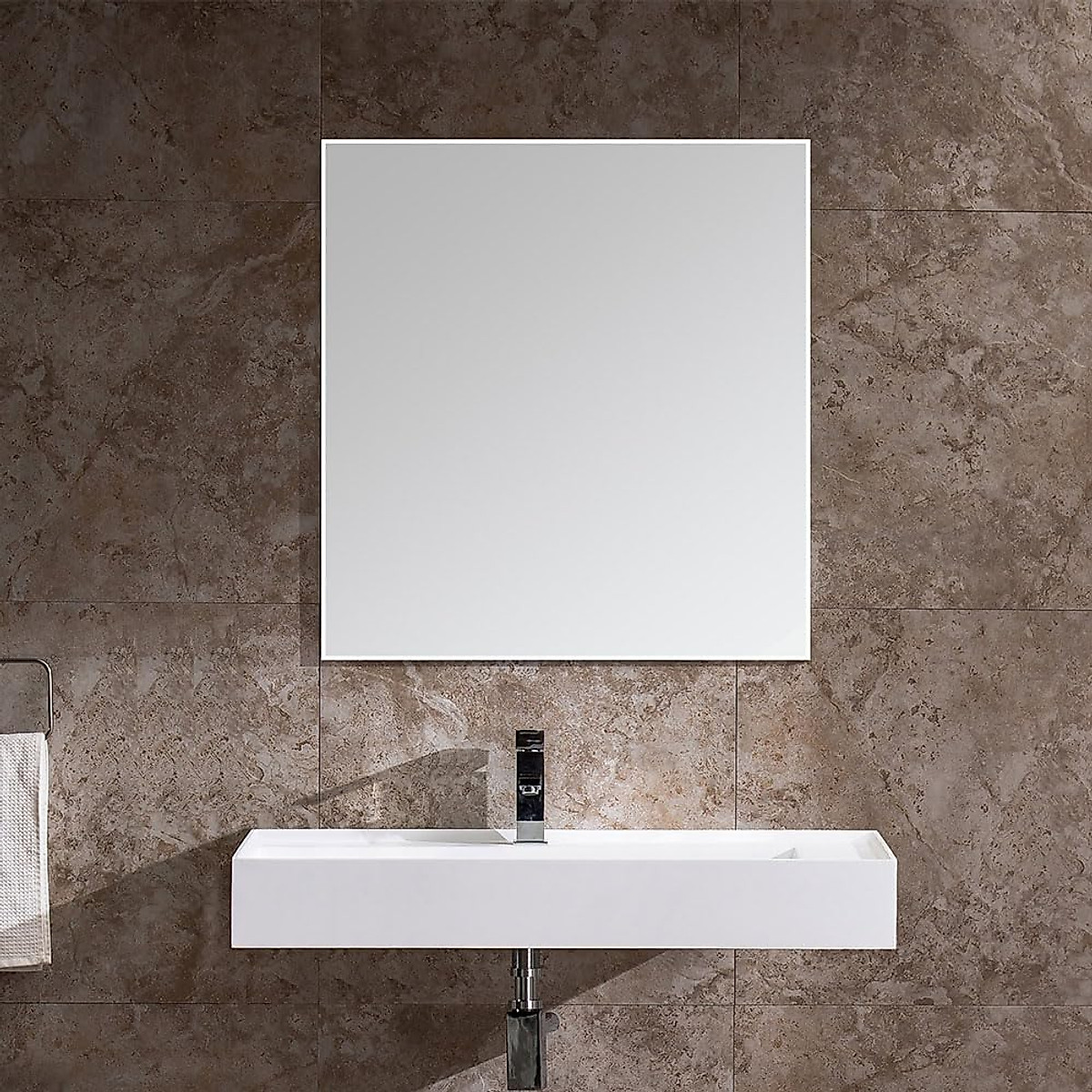 Dowell Wall Mounted Bathroom Sink Rectangular Bowl Stone Resin Sink ADA Compliant Vessel Sink Non-overflow & Single Faucet Hole Floating Sink Perfect for Every Bathroom - Single Bowl - 36" x 18"