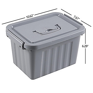 Tstorage 6 Quart Plastic Storage Latch Box with Lid and Handle, Gray, 6 Pack