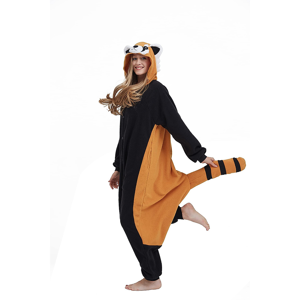 SimZoo Adult Animal Onesie Pajamas, Men and Women's Raccoon Cosplay Costume Sleepwear, One-Piece Unisex Homewear Medium