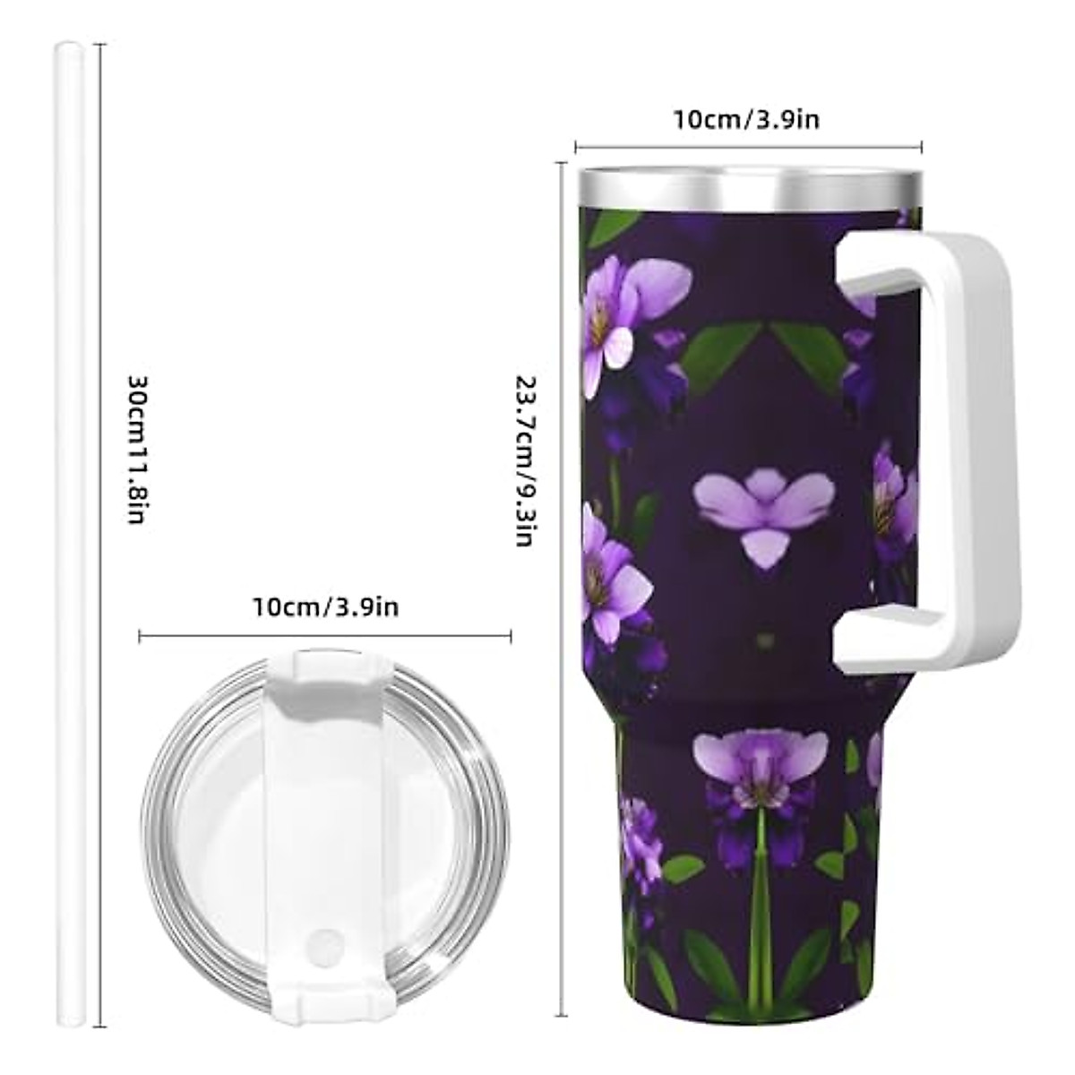 HULIBIN Blooming Purple Flowers Print Double Deck Stainless Steel Travel Coffee Cup With Lid 40 Oz Ice Bully Cup