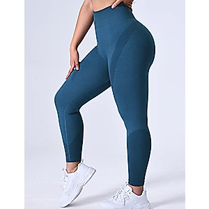 YEOREO Women Seamless Ozone Workout Leggings High Waisted Butt Lifting Recycled Yoga Pants Atlantic Blue XL