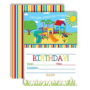 Party in the Park Playground Birthday Party Invitations, 20 5x7 Fill In Cards with Twenty White Envelopes by AmandaCreation