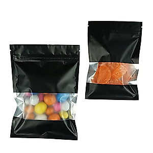 100PCS Food Safe Flat Packaging Bags with Rectangular Frosted Window and Tear Notch Food Storage (Black,3.9" x 5.9")