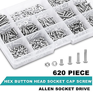 620Pcs M3 Hex Socket Head Cap Bolts Screws and Nuts Assortment Kit，304 Stainless Steel Screws and Nuts