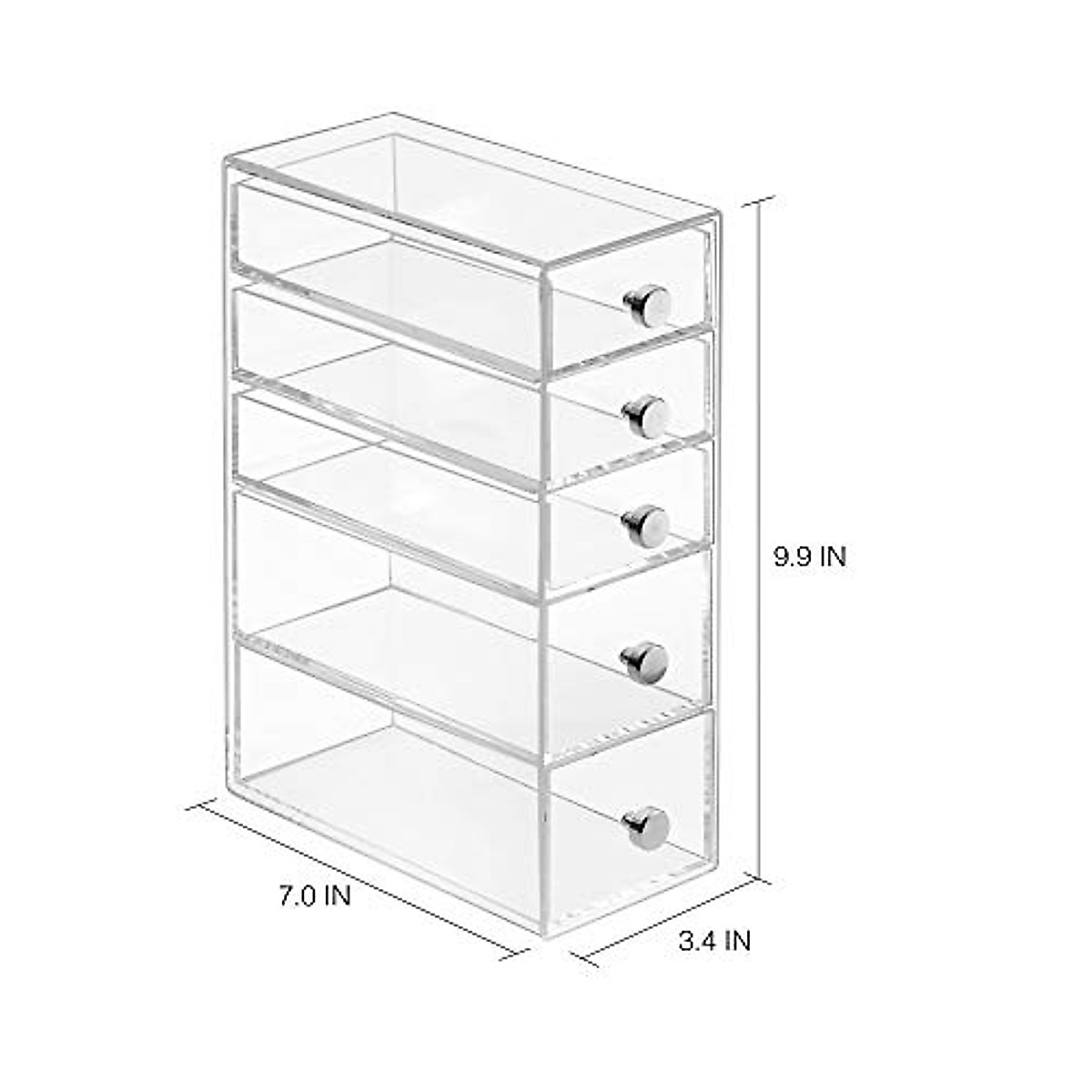iDesign Clarity Plastic Cosmetic 5-Drawer Organizer, Jewelry Countertop Organization for Vanity, Bathroom, Bedroom, Desk, Office, 3.25" x 7" x 9.75", Clear