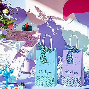 Sabary 18 Pcs Mermaid Party Favor Bags Mermaid Gift Goodie Bags Mermaid Treat Bags Paper Candy Bags with Handles for Girls Mermaid Birthday Baby Shower Little Decorations