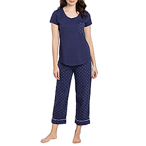 PajamaGram Womens PJs Sets Cotton - Women Summer Pajamas, Navy, M, 8-10