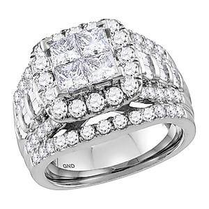 Jewels By Lux 14kt White Gold Womens Princess Diamond Cluster Halo Bridal Wedding Engagement Ring 3.00 Cttw Ring Size 10