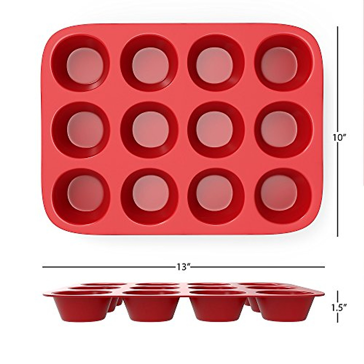 Silicone Muffin Pan- Nonstick Cupcake/Muffin/Brownie Reusable Baking Tray- Microwave, Oven, Freezer, Dishwasher Safe Bakeware (12 Cups) by Chef Buddy
