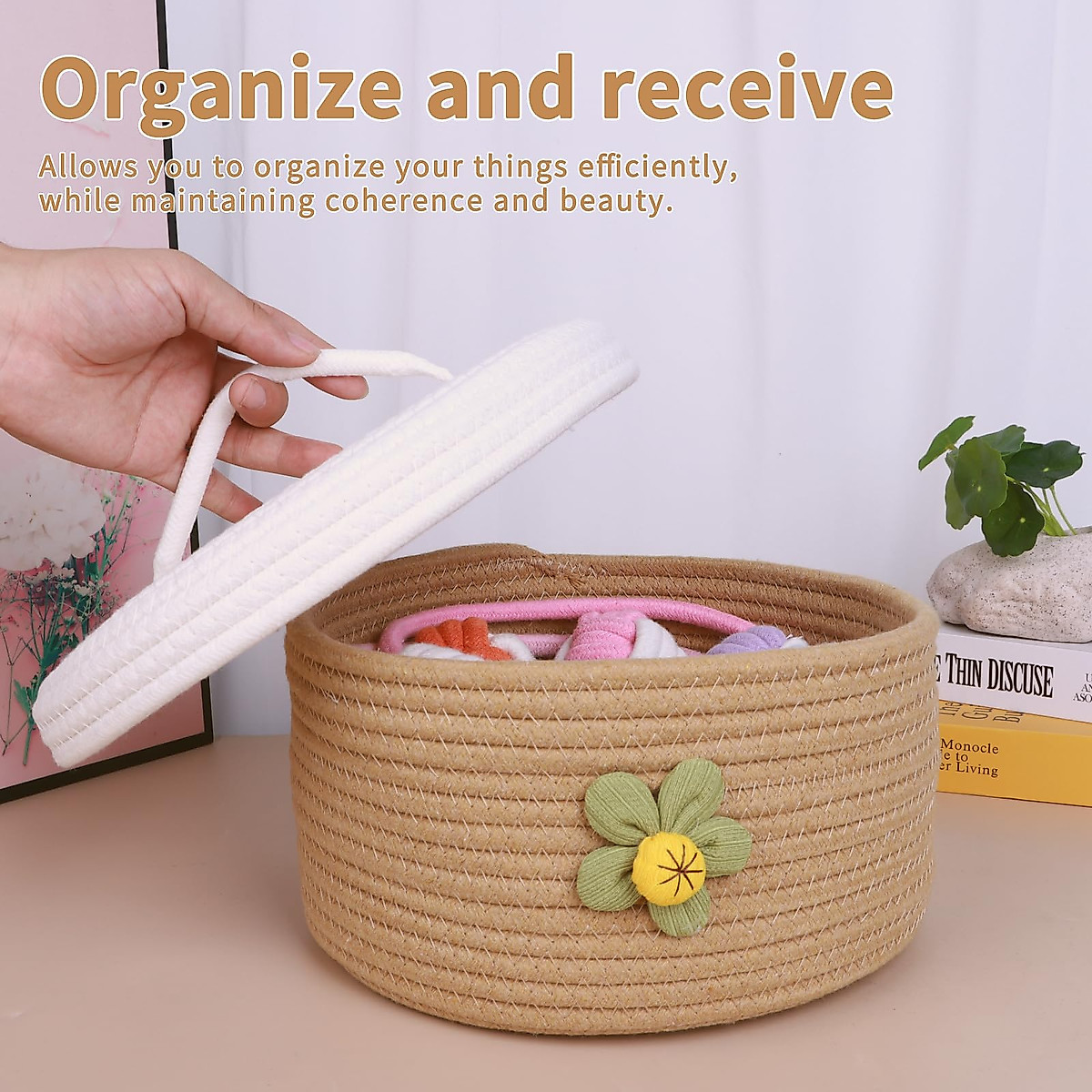 Small Covered Storage Basket, Handmade Woven Fresh Style Desktop Decoration, Organizing Household Miscellaneous Items