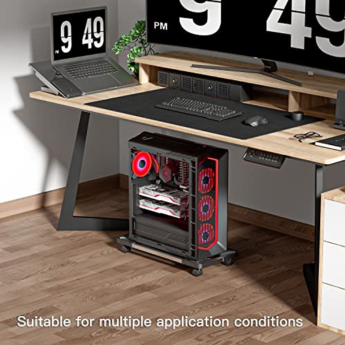 Mobile CPU Stand, CPU Rolling Stand Adjustable Computer Mobile Cart Holder with Locking Caster Wheels PC Stand - Black
