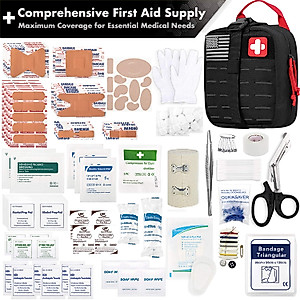 Everlit Survival Upgraded Survival First Aid Kit Emergency Gear Trauma Kit with 1000D Nylon Laser Cut Tactical EMT Pouch for Outdoor, Camping, Hunting, Hiking, Earthquake, Home, Office (Black)