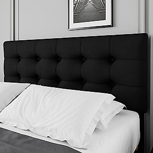 Full Size Bed Frame with 4 Storage Drawers and Adjustable Headboard, Upholstered Platform Bed with Button Tufted Design, Strong Wooden Slats Support, No Box Spring Needed, Black