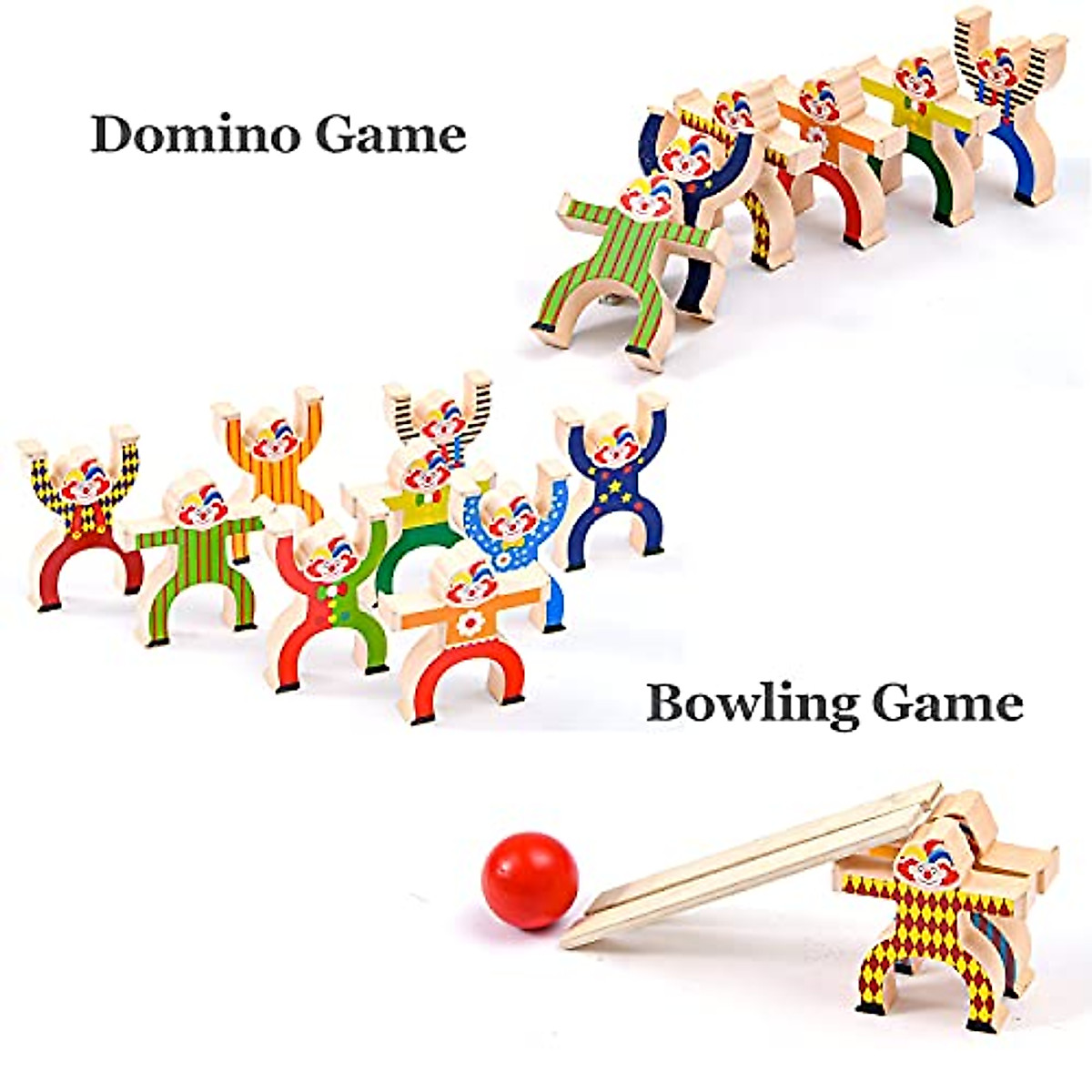 Xylolin Wooden Circus Clowns Stacking Toys, Jester Balance Blocks Game for Kids, Toddler Wood Toy Stacking and Balancing Blocks Set