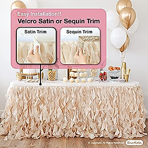 Bluekate Champagne Gold Table Skirt 6ft. Double Organza, Two Trims Party Tutu Table Skirt! Wedding Decorations Rustic Theme, Graduation, Gold Party Decorations. Table Skirts for Rectangle Tables 6ft