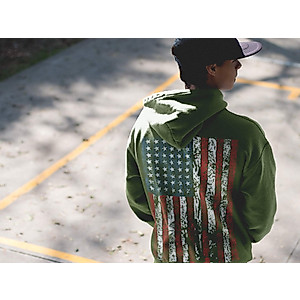 Lucky Ride American Flag Mens Sweatshirt United States USA Tattered Flag Hoodie, Black, S