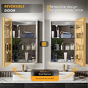 KRISTALLUM LED Lighted Medicine Cabinet Front & Backlit Dimmable Colours, Clock & Temp, USB Outlets (20 x 32inc)