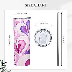 Tangopi Pink Purple Heart 20 oz Tumbler with Lid and Straw Insulated Travel Coffee Mug Reusable Spill Proof Coffee Cups Stainless Steel Water Bottle for Hot and Cold Drinks