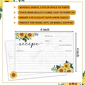 Sunflower Recipe Cards Floral Recipe Card Double-Sided Kitchen Recipe Cards Note Cards for Wedding, Bridal Shower (50)