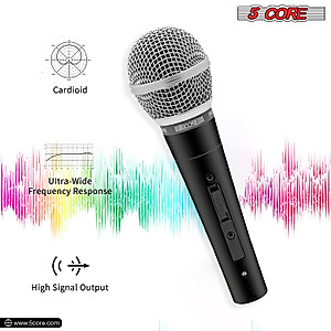5 CORE Professional Dynamic Vocal Microphone Neodymium Cardioid Unidirectional Handheld Mic for Speakers, Karaoke W/Steel Mesh Grille, Metal Body ON/Off Switch w/16ft Detachable Cable+ Clip+ Bag