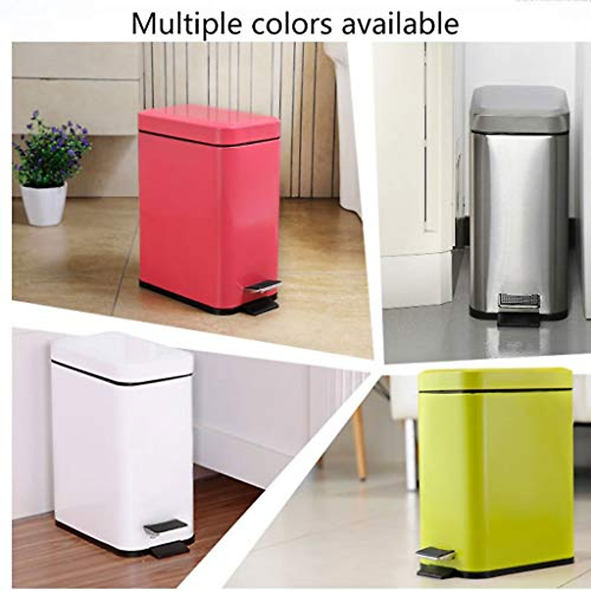 MYBA Trash Can Square Stainless Steel Kitchen Office Living Room Trash can,Foot Pedal Trash bin Removable Liner Plastic Waste bin, 5L/10L Garbage Bin (Color : White-1, Size : 5L)