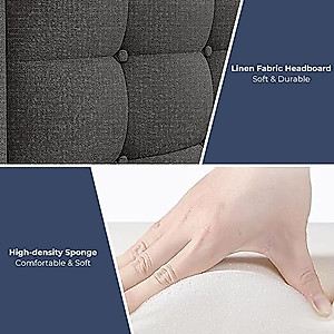 IULULU Full Bed Frame, Upholstered Platform Bed Frame with Linen Fabric Headboard, Full Size Mattress Foundation with Wooden Slats Support, Easy Assembly, No Box Spring Needed, Dark Grey