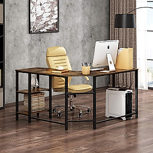 Function Home 54 Inch L-Shaped Computer Desk, Corner Desk with Reversible Storage Shelves, PC Work Desk Workstation for Home, Office