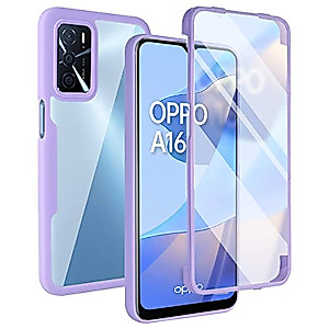 Ysnzaq Full Surround Clear Phone Case for Oppo A16 6.52", Soft TPU Screen Shockproof Protection with Wireless Charging Phone Cover for Oppo A16 QB Purple