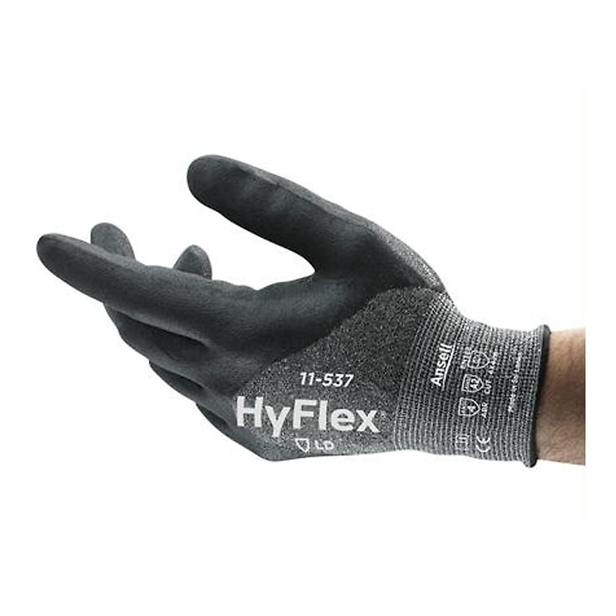 Ansell Healthcare 11537110 Series 11-537 HyFlex HPPE Glove, 3/4" Dipped, 18 Gauge, Size 11, Cool Gray (Pack of 144)