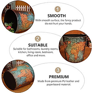 DOITOOL Retro Decorative Trash Can PU Leather Wastebasket Without Lid Waterproof Wastebasket 10 L/ 2.6 Gallon Capacity for Kitchen, Office, Living Room, Bedroom (Map)