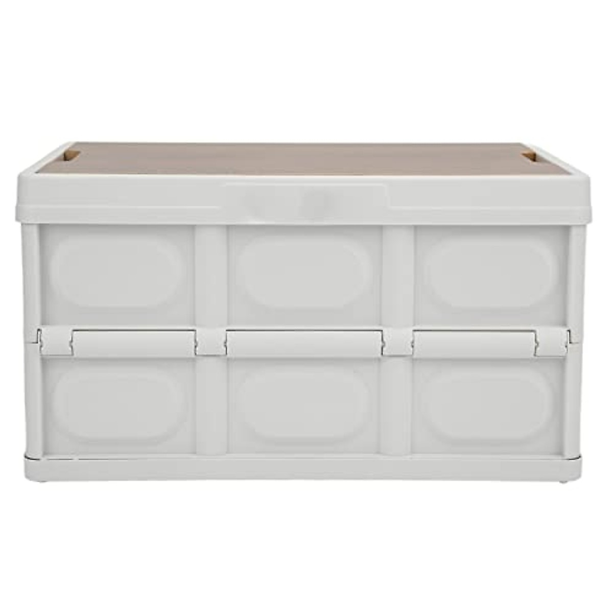 Alomejor 30L Storage Box Crate with Lid Folding Storage Box with Wooden Cover Panel for Home Outdoor(White)