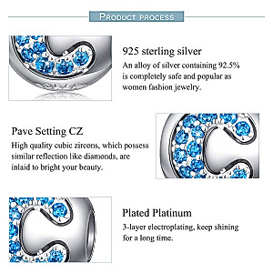FOREVER QUEEN Alphabet Initial A-Z Letter Charm Bead in 925 Sterling Silver with 5A Blue CZ fit European Bracelet Necklace for Birthday Women Men Gifts (Letter. C Charm)