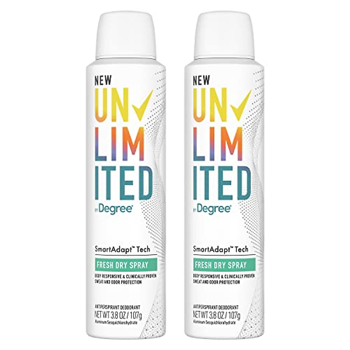 Degree Unlimited Antiperspirant Deodorant Dry Spray Fresh 2 Count Long-Lasting Sweat & Odor Protection with Antiperspirant Technology SmartAdapt Tech 3.8 oz