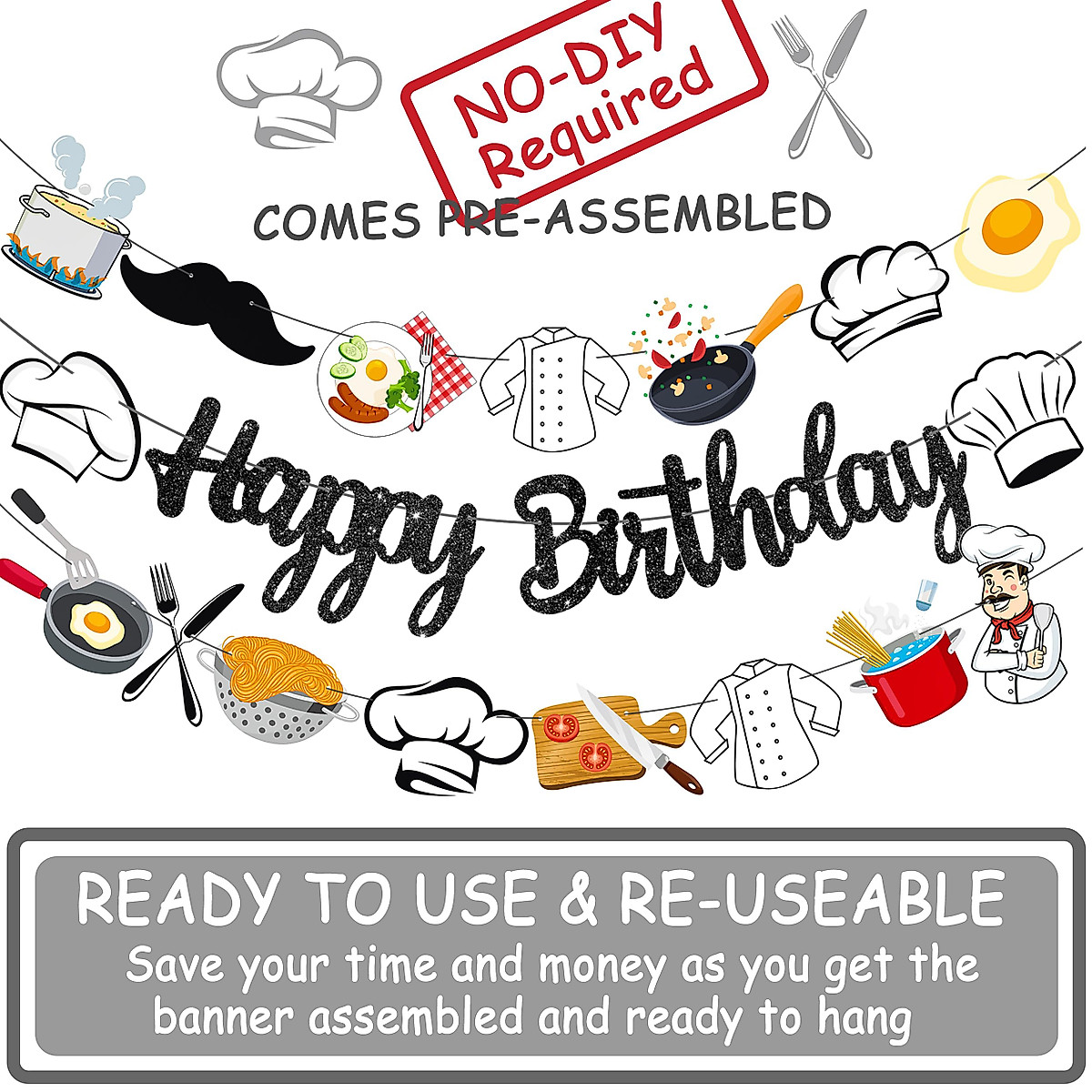 Chef Birthday Party Decoration Cook Party Decoration Cooking Happy Birthday Banner 3pcs Cook Kitchenware Theme Banners for Cooker Masterchef Birthday Party Baby Shower Supplies