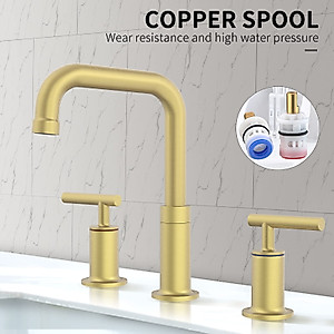 Bathroom Faucet, HOMELODY 2 Handles Gold Bathroom Faucet, 8 inch Widespread Faucet for Bathroom Sink, 3 Hole Bathroom Sink Faucet Bath Sink Faucet with Pop Up Drain