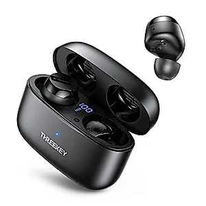 THREEKEY Wireless Bluetooth Earbuds, Wireless Headphones with Led Display, Compatible with Apple & Android, IPX7 Waterproof Stereo Earphones in-Ear Built-in Mic Headset Premium Deep Bass for Sports