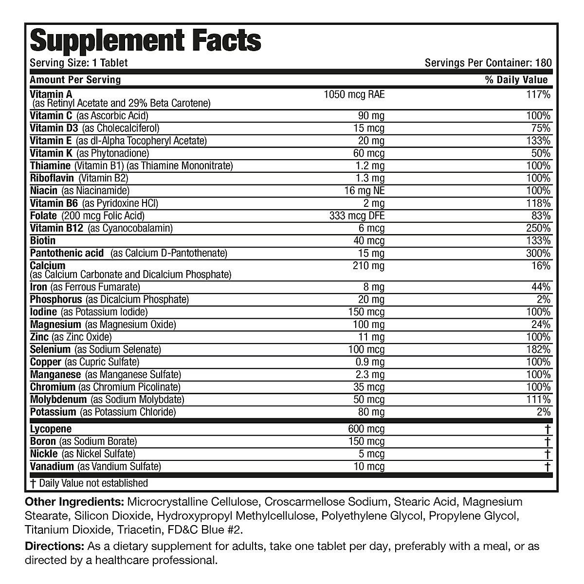 Bronson ONE Daily Men’s Complete Multivitamin Multimineral Once-Daily Multi for Active Men, 180 Tablets