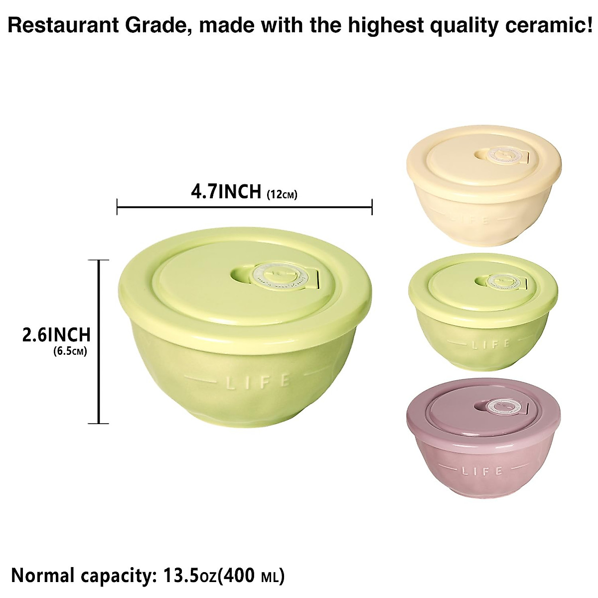 LIUYWYHCF Ceramic Storage Food Containers with Lids (12 Pieces Total) Set of 6, Ceramic Meal Prep Containers, Airtight lunch Containers with Lids - Microwave and Freezer Safe, Round