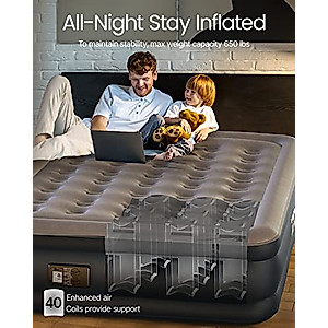 iDOO Air Mattress with Built in Pump, Queen Inflatable Mattress Blow Up Mattress Airbed for Camping & Guest, colchon inflable - Self Inflating, Foldable, Portable & Comfortable, 18" Raised