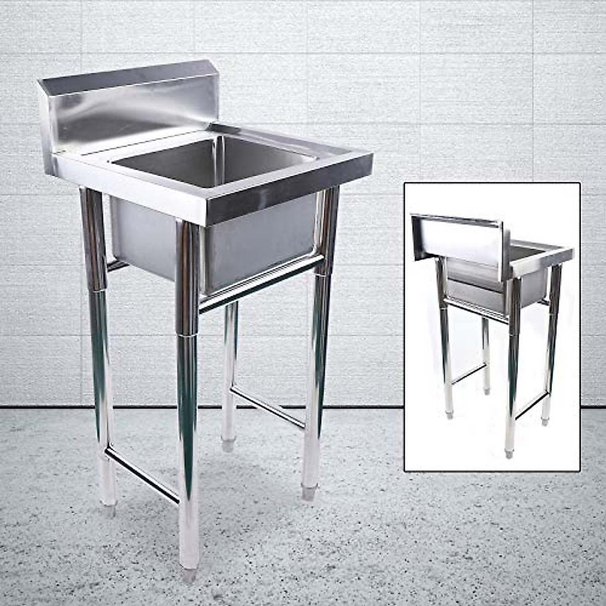 MANULOOT Stainless Steel Utility Sink, Single Bowl Kitchen Sink Commercial Sink, Free-standing Restaurant Sink, 19.69x19.69x31.5inch Outdoor Sink with Accessories, Industrial Sink with legs | US Stock