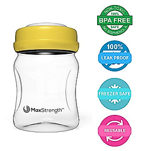 Breastmilk Bottles 6pc Set with Leak Proof Lids by Max Strength Pro, 6.oz 180ml Reusable Wide Neck Bottles Best for Breast Milk Collection & Storage Solution, BPA Free, Fits Spectra & Avent Models